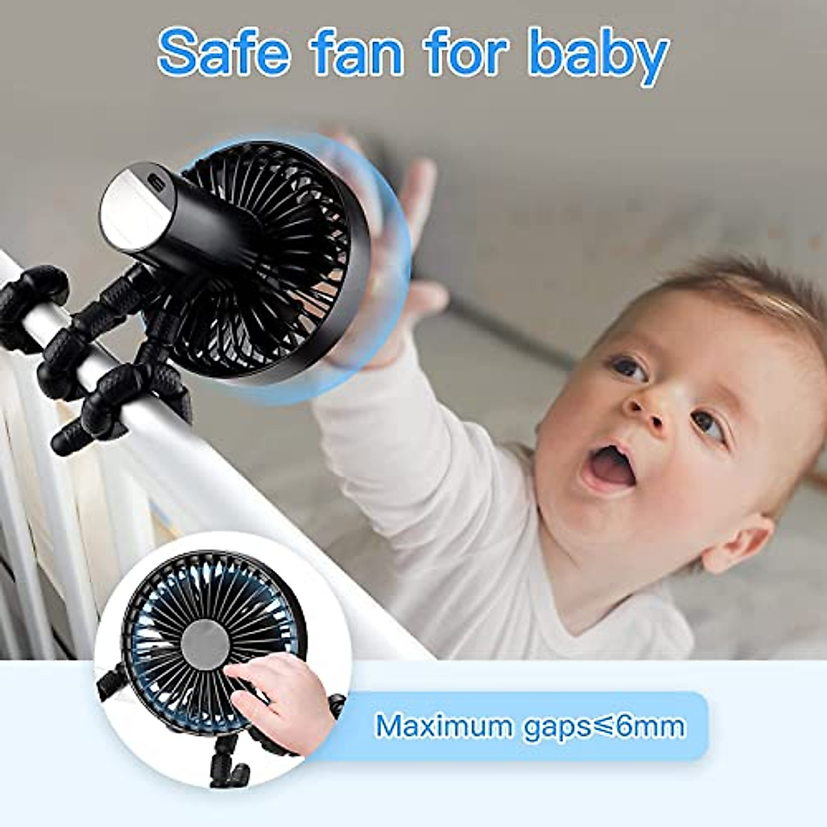 Funsland Mini Portable Stroller Fan Clip on for Baby, USB Rechargeable or Battery Operated Handheld Personal Portable Fan, Flexible Tripod Baby Stroller Fan 3 Speed Clip on Fan for Car Seat Travel