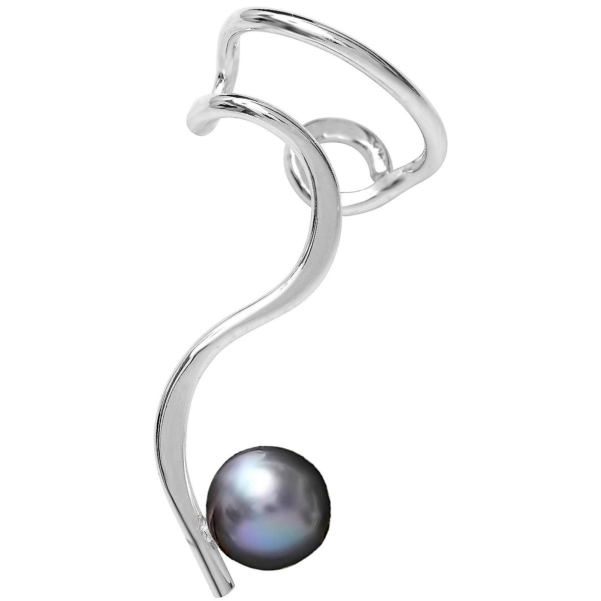 Ear Charms ® 'One-liner' Black Pearl Ear Cuff Non-pierced Left Earring Cuff, Rhodium on Sterling Silver