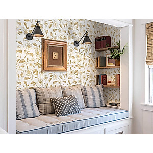 Heroad Brand Floral Peel and Stick Wallpaper Boho Contact Paper White and Gold Leaf Wallpaper Clearance Peel and Stick Wallpaper for Cabinets Shelf Liner Vinyl Roll Self Adhesive 78.7"x17.3"