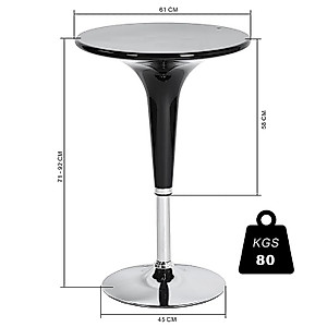AMNOOL 24 Inch Round Bar Table High Cocktail Table Adjustable Height Margarita Cocktail Glass Shape with Round Metal Base for Living Room, Bar, Cafe (Black)