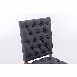 HESIEU Mid-Century Dining Chair Set of 2 Linen Fabric Tufted Upholstered Dining Chair Ergonomic Design Hardwood Frame Anti-Slip Feet for Dining Room Kitchen (Grey)