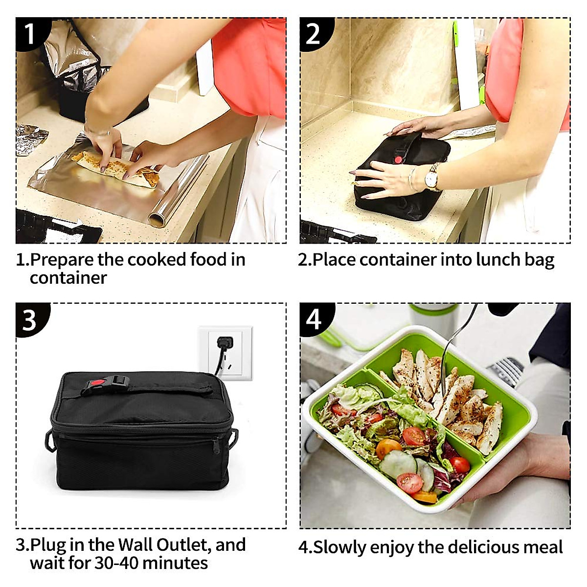 [90W Faster] Portable Oven, 110V 90W Portable Food Warmer Personal Portable Oven Mini Electric Heated Lunch Box for Reheating & Raw Food Cooking in Office, Travel, Potlucks and Home Kitchen (Black)