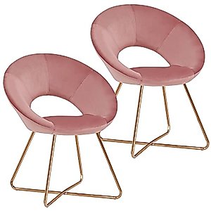 DUHOME Modern Accent Velvet Chairs Dining Chairs Single Sofa Comfy Upholstered Arm Chair Living Room Furniture Mid-Century Leisure Lounge Chairs with Golden Metal Frame Legs Set of 2 Pink