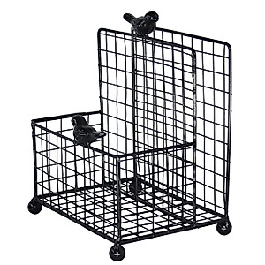 OwlGift Metal Salt & Pepper Holder, Upright Napkin Holder w/Top Cast Iron Bird, Freestanding Condiments Storage Organizer, Napkin Caddy for Tabletop, Office, Restaurant, Dinning Table – Black