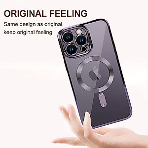 ZIYE Magnetic Case for iPhone 13 Pro Max Case [Compatible with MagSafe] Camera Lens Protector Plating Luxury Cover for Women Men Clear Soft TPU Shockproof Protective Phone Case - Purple
