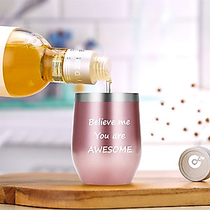 Wine Tumbler with Lid and Straw, Vacuum Coffee Mug, Gifts for Women Men Mom Dad Employee, Mothers Day Gifts for Mom, Employee Gifts, Coworkers Gifts for Women, Office Gifts for Coworkers