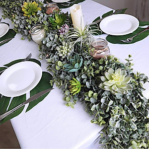 Winlyn 5.9' Long Faux Leaves Greenery Artificial Silver Dollar Eucalyptus Garland in Grey Green Wedding Arch Swag Backdrop Garland Doorways Table Runner Garland Indoor Outdoor