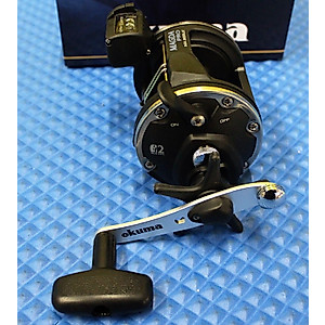 Okuma Magda Pro Line Counter Levelwind Trolling Reel, Small, Stainless Steel, Black/Silver, MA-20DLX