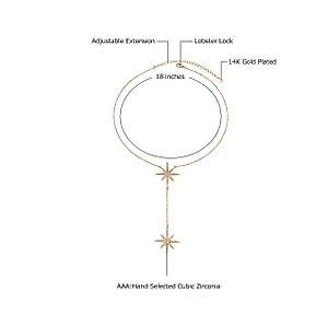 Savlano 14K Yellow Gold Plated Cubic Zirconia Round Cut Starburst 18 Inches Pendant Chain Necklace For Women