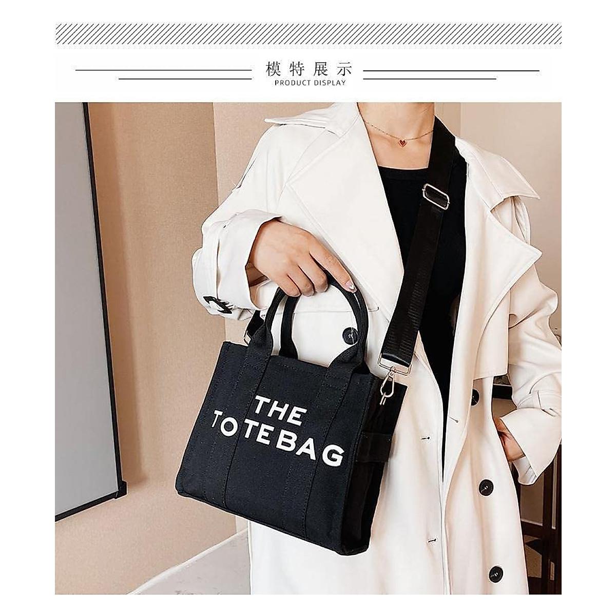 Women Tote Bag Large Shoulder Bag Fashion Crossbody Bag Large capacity vintage letter canvas tote bag (BIack, Large)
