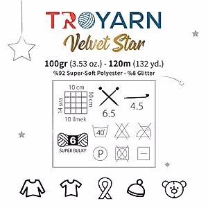 Troyarn Velvet Star, Silvery Glitter Chenille Baby Blanket Yarn Amigurumi Yarn for Crocheting and Knitting Super Bulky 100 gr (120 yds) Length: 110 m (10401 - White, 1 Skein)