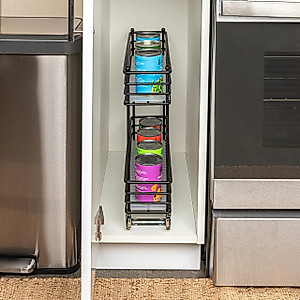 Household Essentials Narrow Sliding Cabinet Organizer, Two Tier Organizer, Matte Black, Great for Slim Cabinets in Kitchen, Bathroom and More, 5"