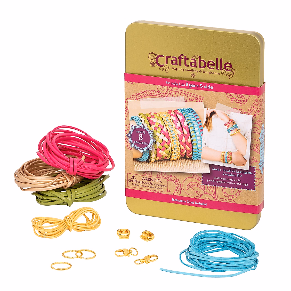 Craftabelle – Suede, Braid, & Leatherette Creation Kit – Bracelet Making Kit – 25pc Jewelry Set with Colored Straps – DIY Jewelry Kits for Kids Aged 8 Years +