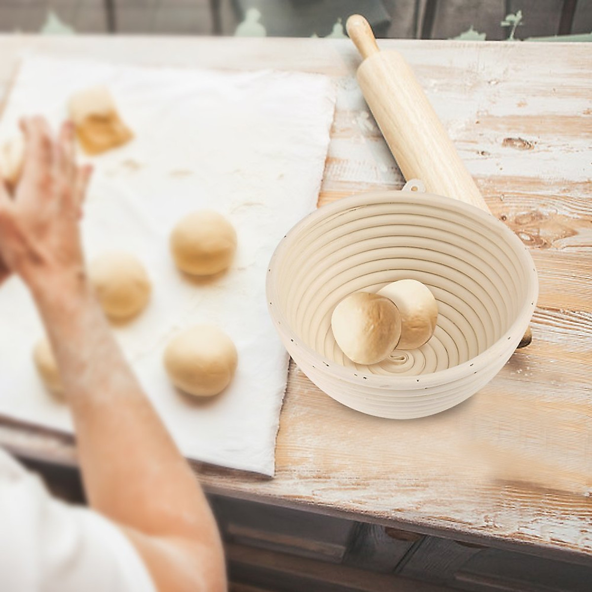 MAVIS LAVEN 8 Inch Bread Basket Round Proofing Basket for Bread Baking Dough Rising Rattan Basket (189cm)
