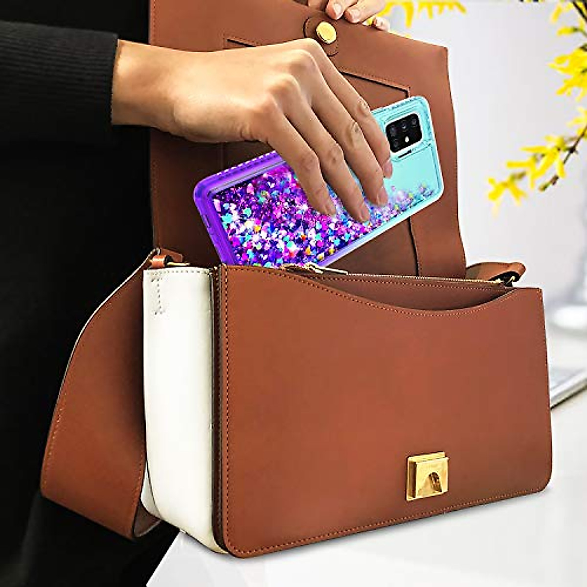 STARSHOP Moto G Stylus 5G 2022 Phone Case, with [Tempered Glass Screen Protector Included] Liquid Bling Sparkle Floating Glitter Quicksand Cover Girls Women for Motorola G Stylus 5G 2022- Teal/Purple