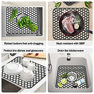 Fubullish Silicone Sink Mat, Kitchen Sink Protector Grid Accessory with Center Drain, Folding Non-Slip Sink Mats for Bottom of Farmhouse Stainless Steel Porcelain Sink, 13.58'' x 11.6''
