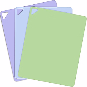 Extra Thin Flexible Cutting Boards for Kitchen - Cutting Mats for Cooking, Colored Cutting Mat Set with Easy-Grip Handles | Non Slip Cutting Sheets, Flexible Plastic Cutting Board Set of 3 (15"x12")