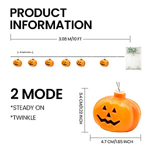X-CHENG Halloween Pumpkin String Lights, LED Pumpkin Lights-20 LED 10 FT Battery Operated String Lights,2 Modes Steady/Flickering Lights for Outdoor Indoor Halloween Party Decorations