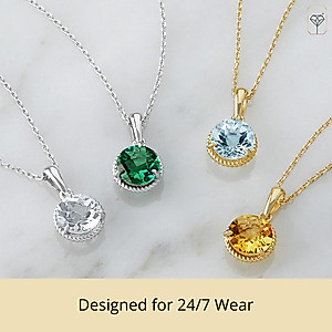 MAX + STONE 14k White Gold Roped Halo Aquamarine Round Pendant Necklace for Women 8mm Solitaire March Birthstone with 18 Inch Cable Chain