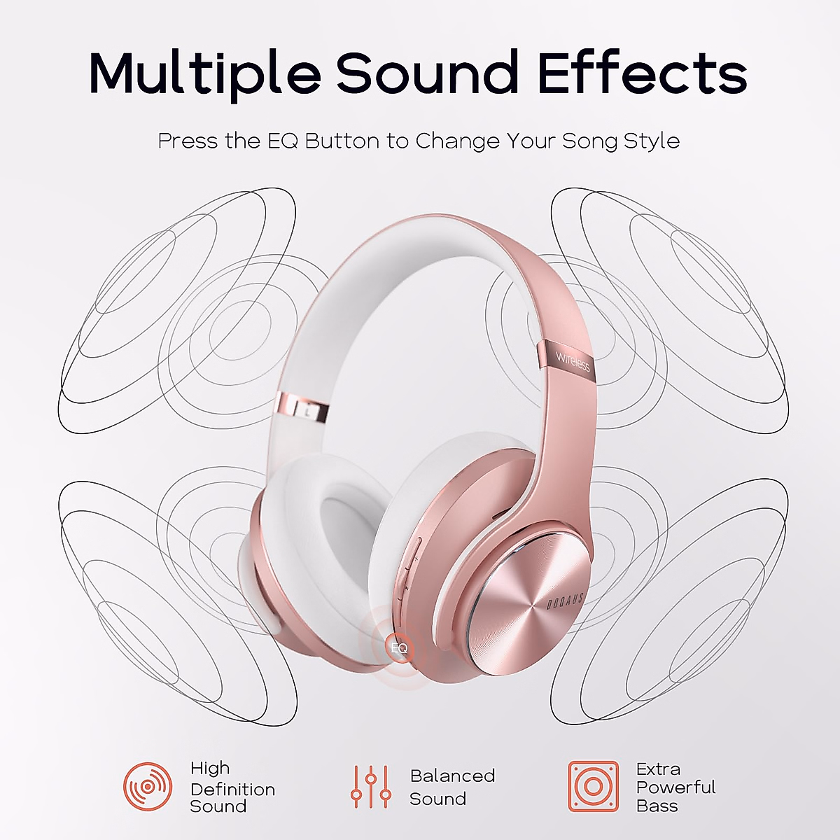 DOQAUS Bluetooth Headphones Over Ear, 90 Hours Playtime Wireless Headphone with 3 EQ Modes, Noise Isolating HiFi Stereo with Deep Bass, Microphone, Soft Earpads for Cellphone/PC