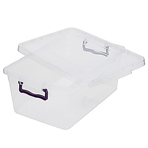 Home Basics Plastic Storage Box with Locking Lid, Clear | Durable Latches for Secure Closure | Purple Handles (10 liter)