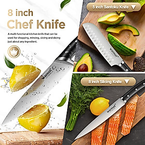 Warmot® Kitchen Knife Set, 15 Pieces Knife Set Chef with Knife Sharpener Block, Ultra Sharp German Stainless Steel Knife Set Ergonomic Handle, Elegant Black
