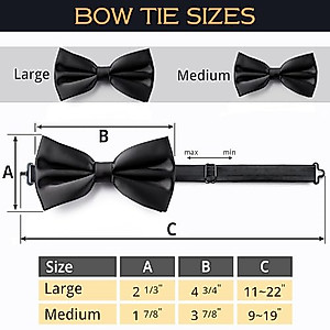 Adam Young Men's Black Bow Tie Pre-Tied Style Formal Satin Classic Bowtie for Tuxedo Faux Silk (Large, Black)