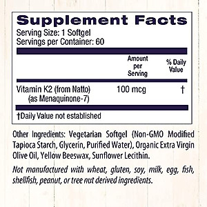 Healthy Origins Vitamin K2 100 mcg (MK-7, Non-GMO, Gluten Free, Cardiovascaular Support, Bone Support), 60 Veggie Gels