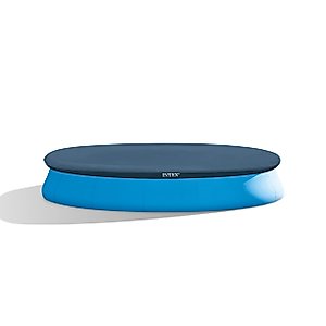 INTEX 28023E Pool Cover: For 15ft Round Easy Set Pools – Includes Rope Tie – Drain Holes – 12in Overhang – Snug Fit