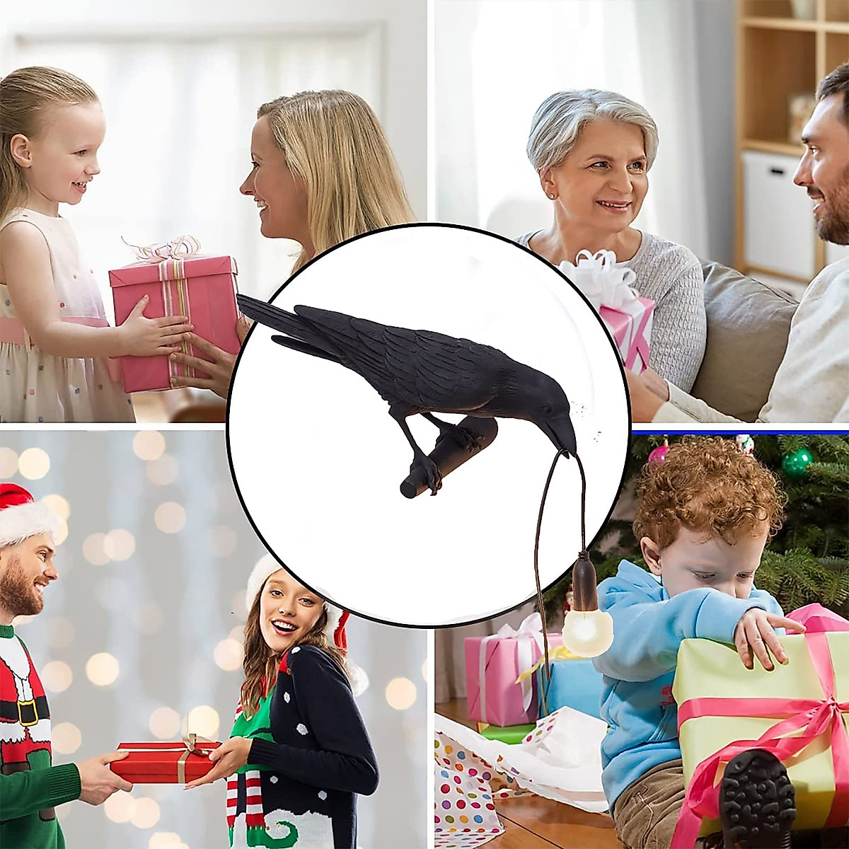 Rcxiwiz Raven Desk Lamp, Raven Lamp, Bird Light, Resin LED Bird Lamp Night Light for Bedroom/Office/Living Room/Farmhouse Art Deco with Plug-Black(Left)