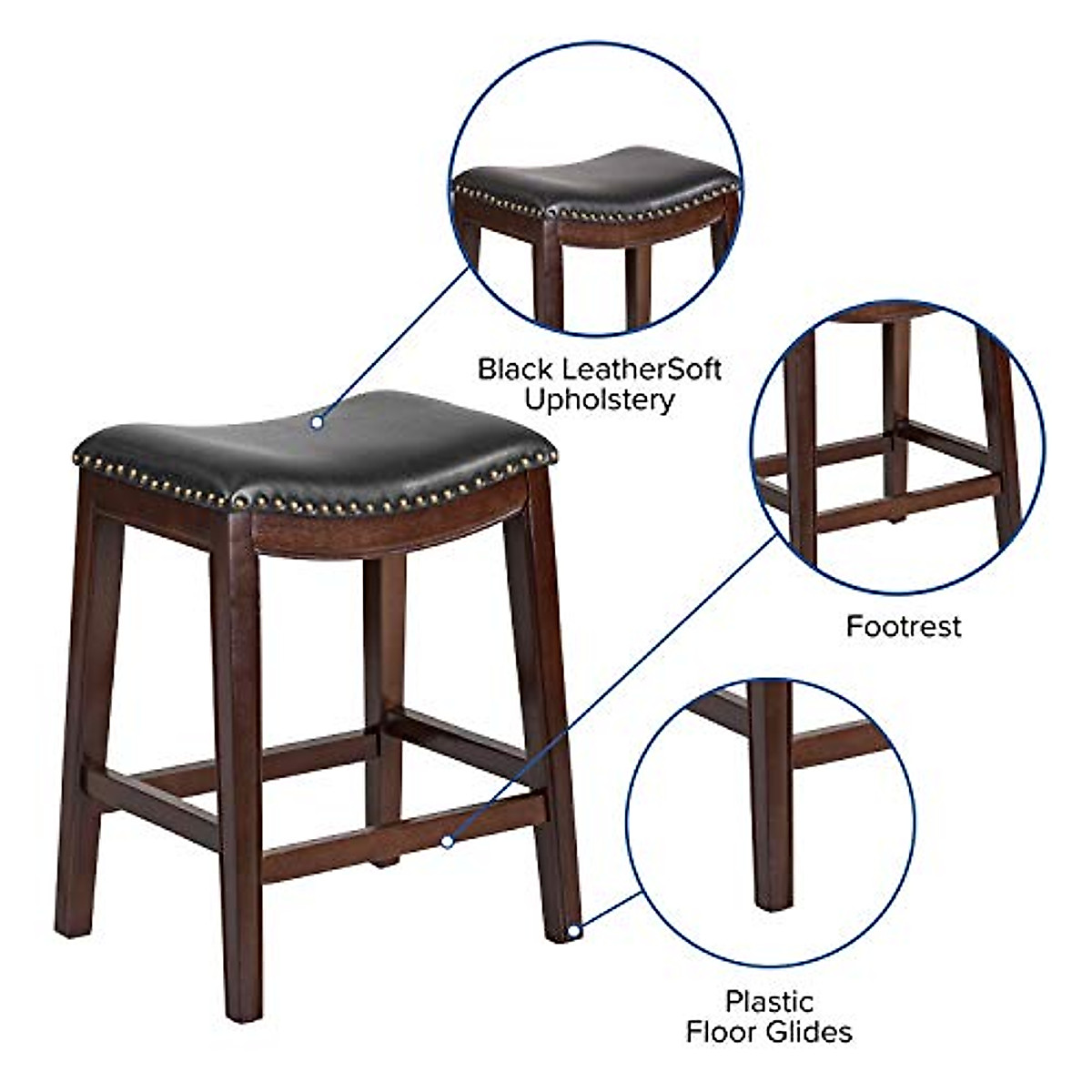 Flash Furniture Alphus 26'' High Backless Cappuccino Wood Counter Height Stool with Black LeatherSoft Saddle Seat