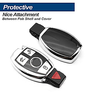 Fit for Mercedes Benz C E S G M CLS CLK G R Class Sprinter 300 Series Smart TPU Key Fob Remote Cover Case Shell Glove Pouch Holder Protector Keyless Entry Sleeve Accessory, w/ Metal Key Chain, Silver