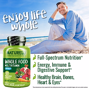 NATURELO Mens Multivitamins - Whole Food Multivitamin for Men with Vitamins, Minerals - 120 Vegetarian Capsules for Energy, Brain, Heart, Eye Health*