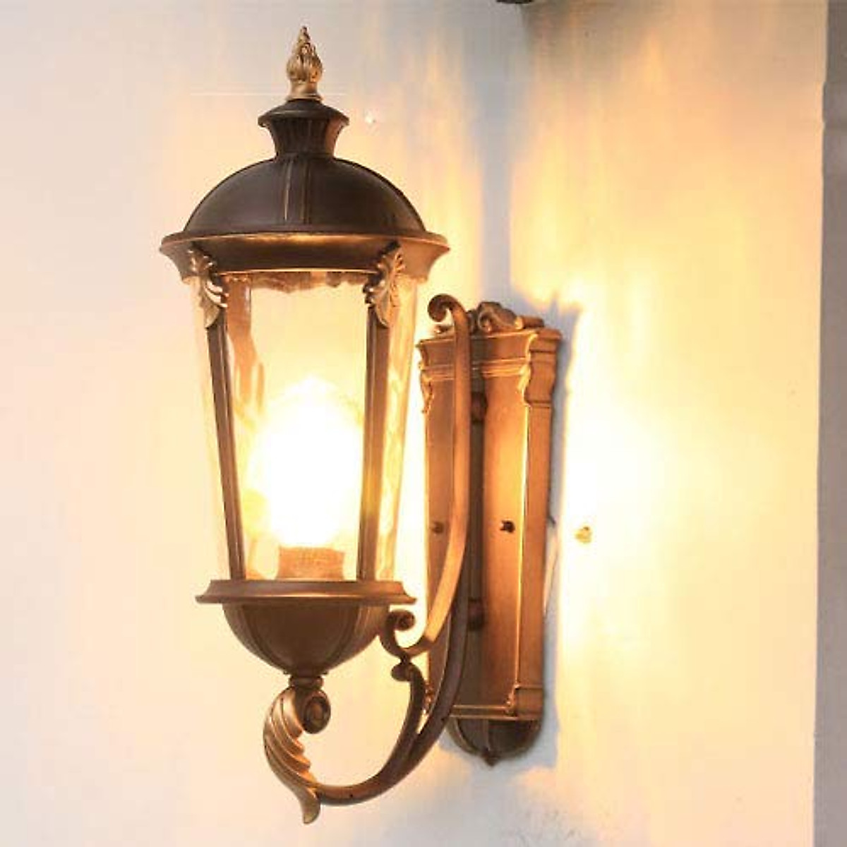 UWY Outdoor Waterproof Garden Wall Light Patio Wall Lamp Outside European Victorian Style Garden Lights Hallway Wall Lantern Ideas Home Glass Lantern E27 Brown