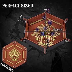 D&D Dice Tray PU Leather Hexagon Dice Holder Printed with Beholder Portable and Foldable Dice Rolling Mat for Board Game and Tabletop RPG (Style B)