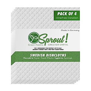 Sprout! Swedish Dishcloths for Kitchen, Household & Commercial Cleaning | Durable & Reusable Cellulose Sponge Cloths with Laundry Bag | Absorbent & Hygienic Paper Towel Replacement | Pack of 10