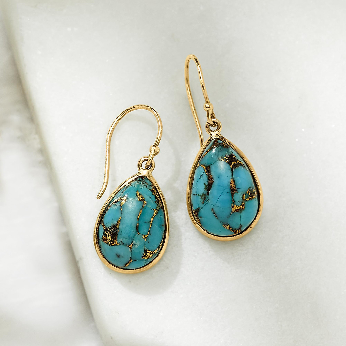 Canaria Turquoise Drop Earrings in 10kt Yellow Gold