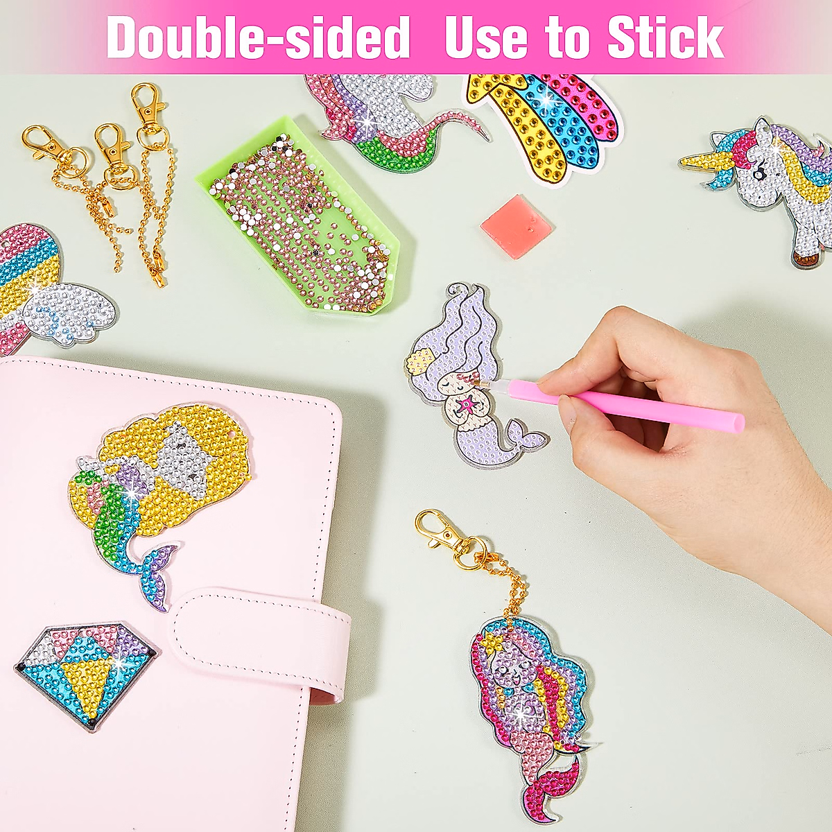 MTLEE 10 Sets Arts and Crafts for Kids Ages 8-12 5D Diamond Painting Keychain Kits Gem Art Kits for Girls Crafts Gem Painting Kits Diamond Art Gift Idea for Age 4, 5, 6, 7, 8, 9, 10-12 (Magical)