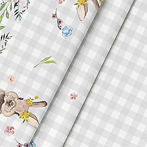 Horaldaily Easter Tablecloth 70x70 Inch Round, Spring Flower Buffalo Plaid Bunny Table Cover for Party Picnic Dinner Decor