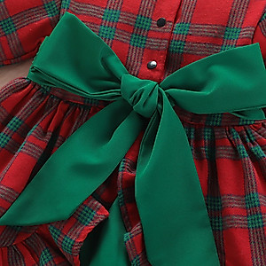 Toddler Girls Christmas Dress Long Sleeve Plaid Prints Princess Dress Xmas Party Ruffles Dresses Clothes(Red,12-18 Months)