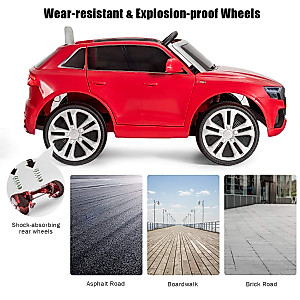 Costzon Ride on Car, Licensed Audi Q8, 12V Battery Powered Electric Vehicle w/2 Motors, Remote Control, LED Lights, MP3, Horn, Music, Spring Suspension, Kids Ride on Toys for Boys & Girls (Red)