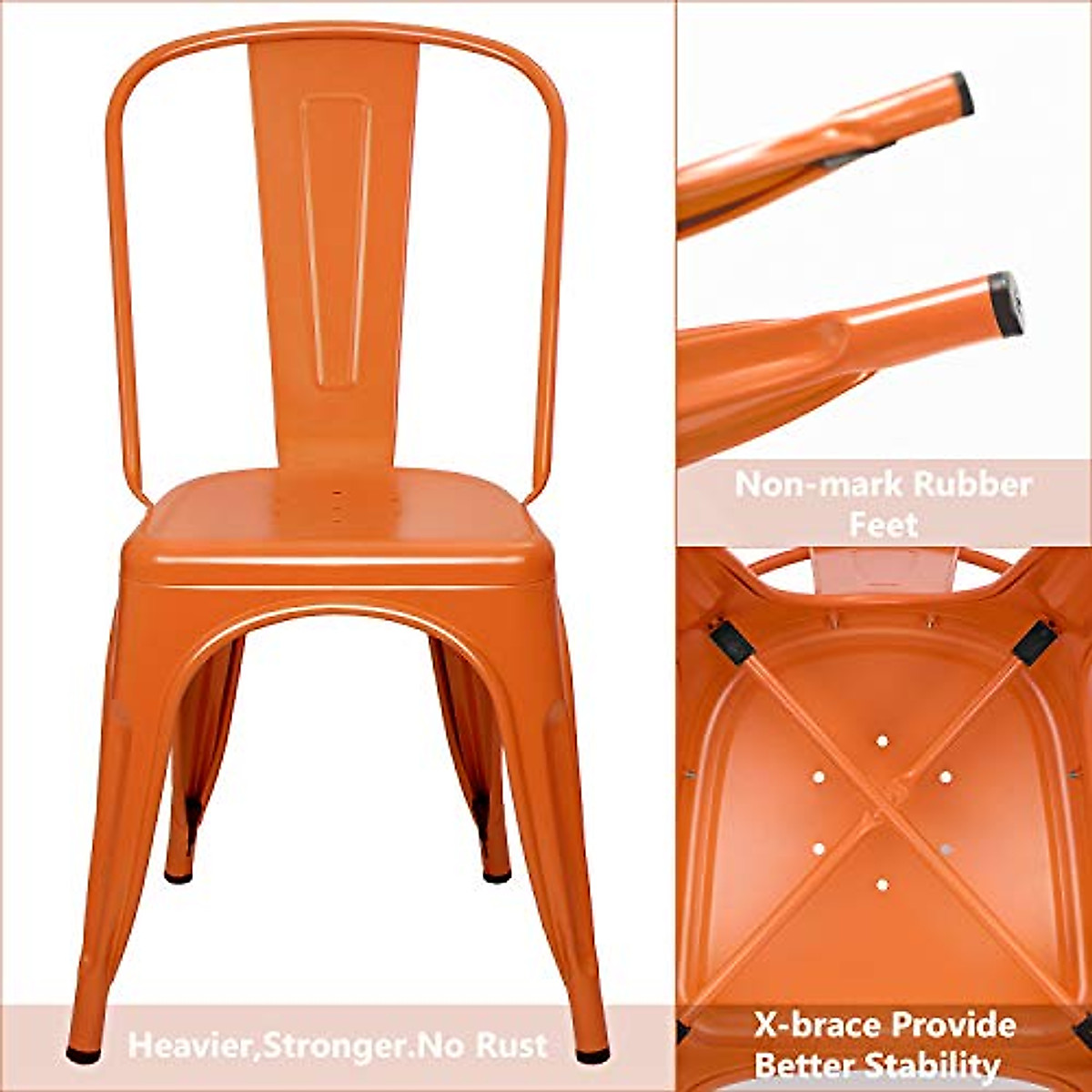 Furmax Metal Chairs Indoor/Outdoor Use Stackable Chic Dining Bistro Cafe Side Chairs Set of 4 (Orange)