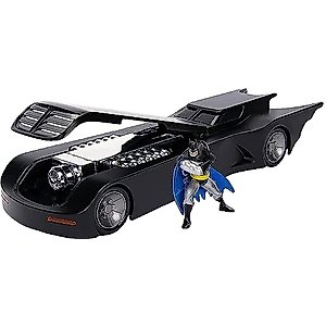 DC Comics 1:24 Batman Animated Series Batmobile Die-cast Car with 2.75" Batman Figure, Toys for Kids and Adults,Black
