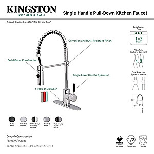 Kingston Brass LS8779DKL Kaiser Pre-Rinse Kitchen Faucet, 8 Inch in Spout Reach, Matte Black/Brushed Nickel