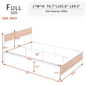 Full Size Platform Bed Frame with Solid Wooden Headboard & Footboard, Metal Slats Support, Ample Under Bed Storage for Bedroom Apartment Boy Girl, No Box Spring Needed/Easy Assembly/No Noise, White