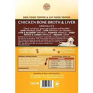 Sprinkles & Paws Chicken Bone Broth and Beef Liver Powder for Dogs | Dog Food Topper Helps Eating and Appetite | All Natural Free of Preservatives Rich in Protein and Vitamins