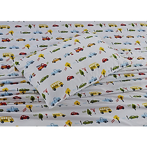 Sheet Set Kids/Teens Children Boys School Bus Fire Truck Taxi Cab Vehicle Transportation Trees Yellow Red Green Light Blue New # School Bus (Full Sheet)