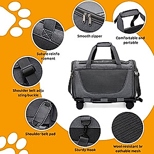 PROKEI Pet Carrier with Wheels for Cat Dog,Airline Approved Telescopic Handle Pet Travel Carrier Bag,Trolley Kennels Rolling for Small Medium Animals Kitten Puppy