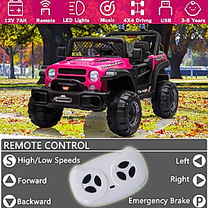 Kids Ride On Car with Parent Remote Control 4x4 Ride On Truck Car Kids Electric Vehicles 12V Ride on Toys for Boys Girls Power Vehicles Wheels, Single Seat, Storage Box, Rose Pink