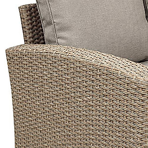 LCH Patio Furniture, 5 Piece Outdoor Conversation Set,All-Weather Wicker Dining Table Chair with Ottoman and Throw Pillows for Lawn, Backyard, Garden, Poolside and Balcony, Beige